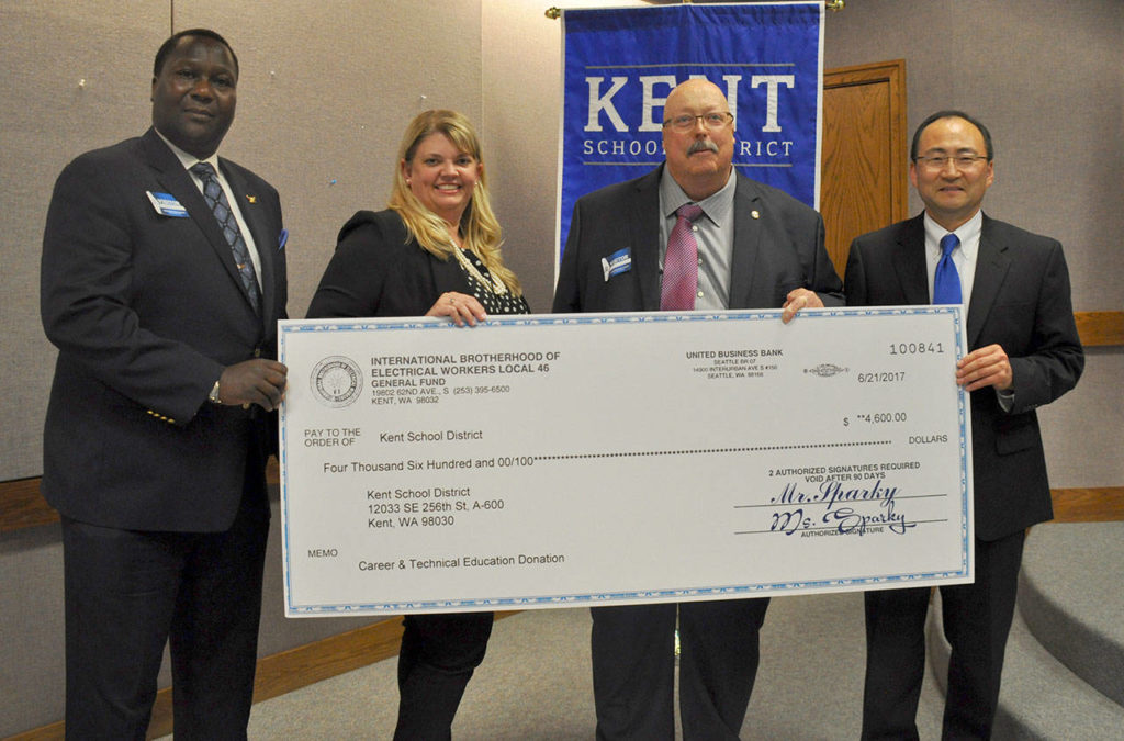 IBEW Local 46 donates $4,600 to Kent School District | Kent Reporter