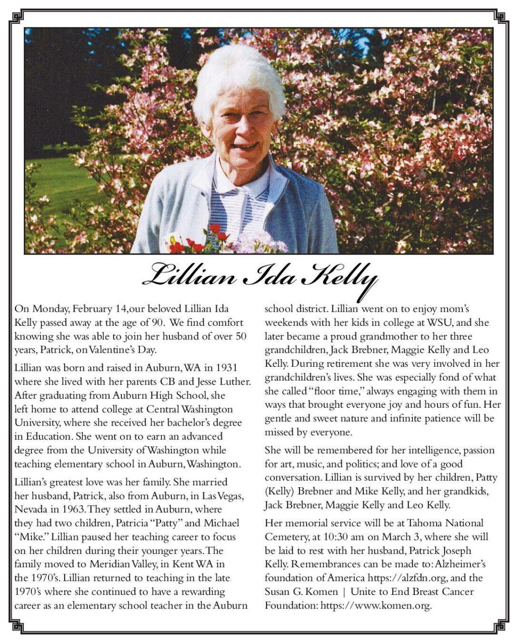 Lillian Ida Kelly | Obituary | Kent Reporter