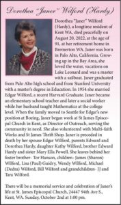 Dorothea “Janer” Wilford (Hardy) | Obituary | Kent Reporter