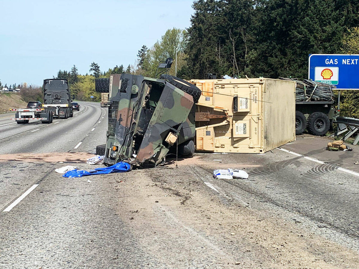 Overturned military vehicle causes I-5 backup near Kent, Federal Way ...
