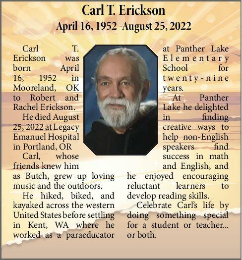 Carl T. Erickson | Obituary | Kent Reporter