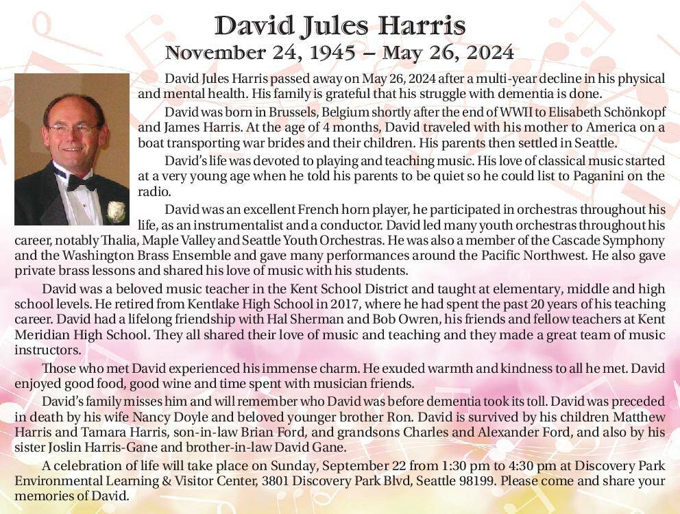 David Jules Harris | Obituary | Kent Reporter